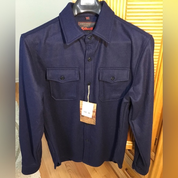 Schott NYC | Shirts | Schott Nyc Cpo Shirt Wool Navy Blue Large New ...